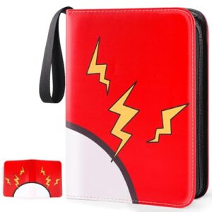 goroma card binder 4-pockets, 400 pockets card holder with 50 removable sleeves, trading card collector zipper album holder, red