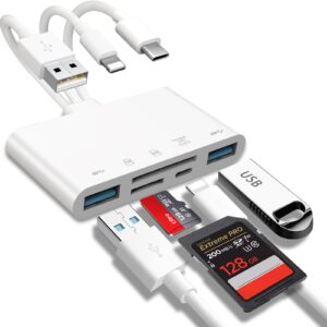 5-in-1 memory card reader, usb otg adapter & sd card reader for i-phone/i-pad, usb c and usb a devices with micro sd & sd card slots, supports sd/micro sd/sdhc/sdxc/mmc