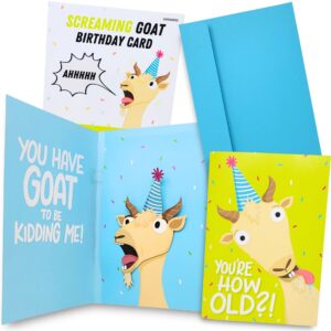 good egg greetings screaming goat birthday card | funny birthday card for men women kids | screaming goat meme sound and shaking head motion bday greeting cards 5.25 x 8.18 inch