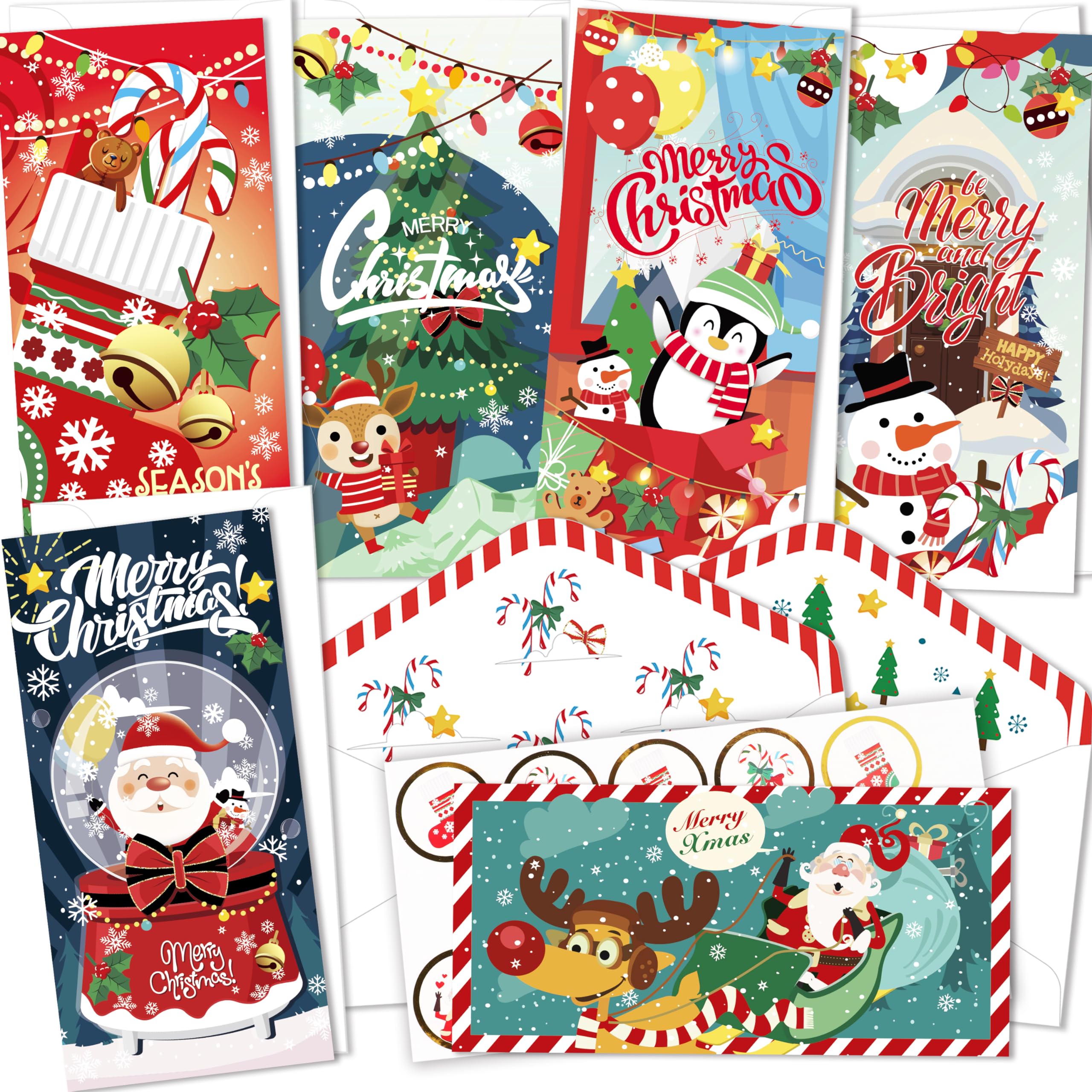 BGTCARDS Christmas Money Cards - 30 Pack - Christmas Money Holder with Envelopes - Christmas Gift Card Holder for Cash, Checks, or Gift Cards in 6 Assorted Festive Designs