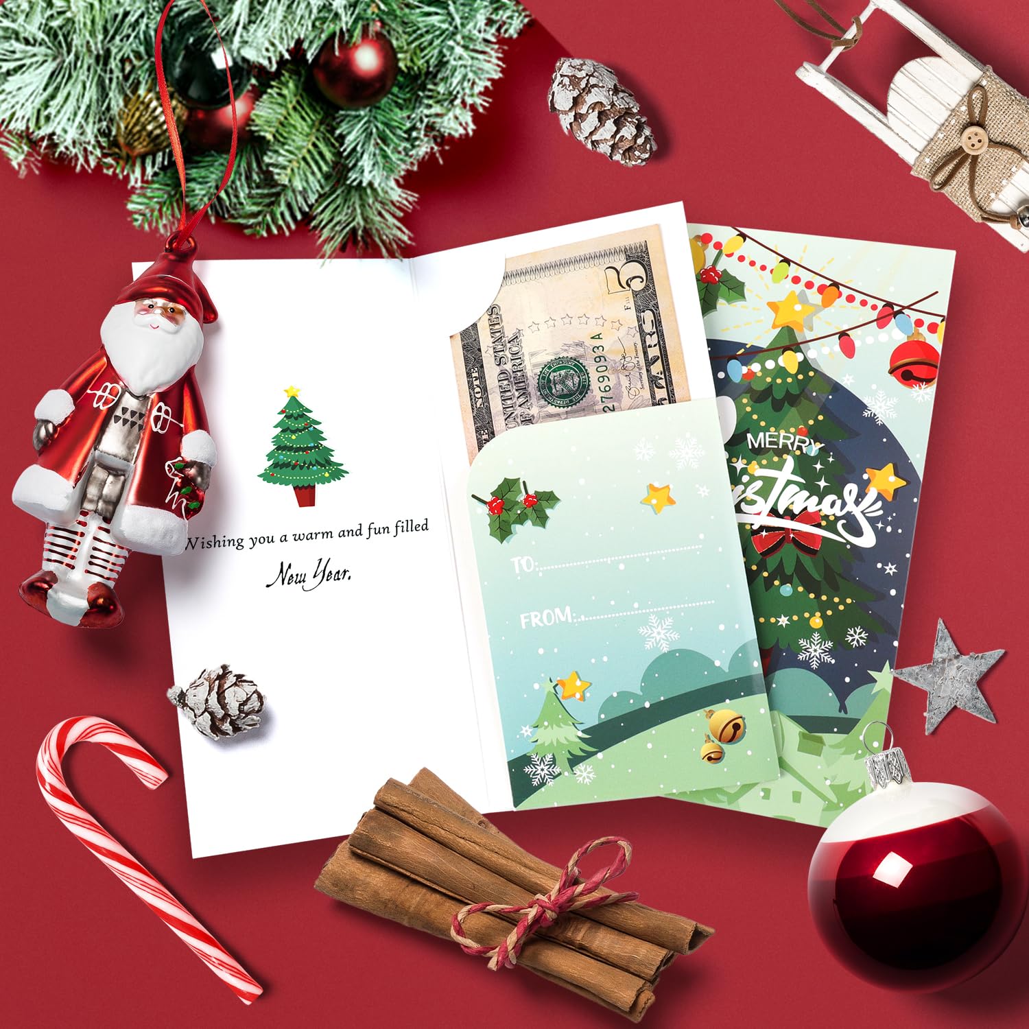 BGTCARDS Christmas Money Cards - 30 Pack - Christmas Money Holder with Envelopes - Christmas Gift Card Holder for Cash, Checks, or Gift Cards in 6 Assorted Festive Designs