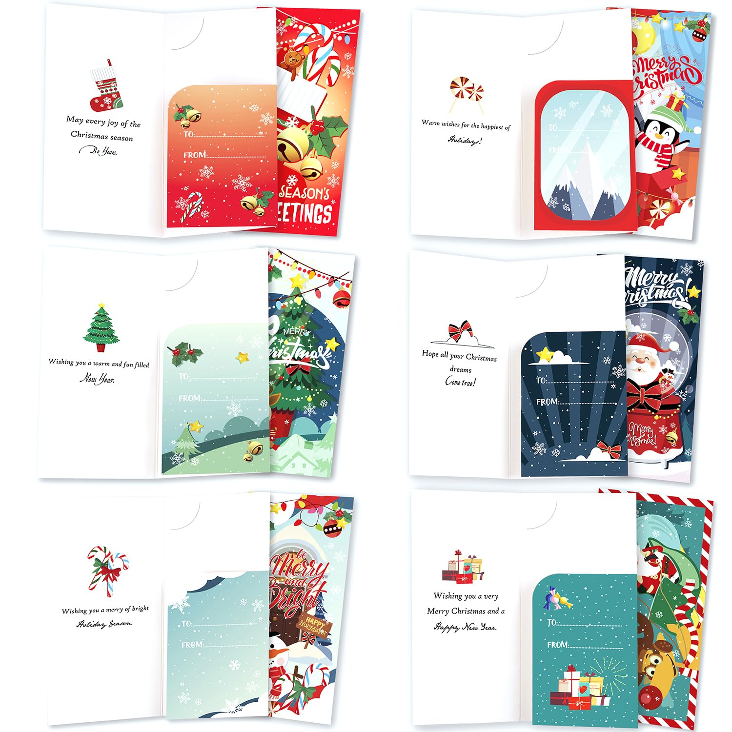 BGTCARDS Christmas Money Cards - 30 Pack - Christmas Money Holder with Envelopes - Christmas Gift Card Holder for Cash, Checks, or Gift Cards in 6 Assorted Festive Designs