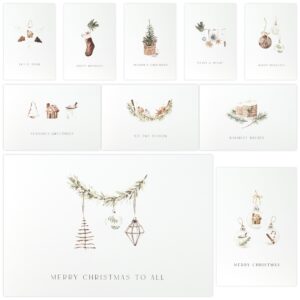 zicoto beautiful modern rustic christmas cards set of 20 - incl. bulk envelopes, matching stickers and storage box - perfect to send warm holiday wishes to friends and family