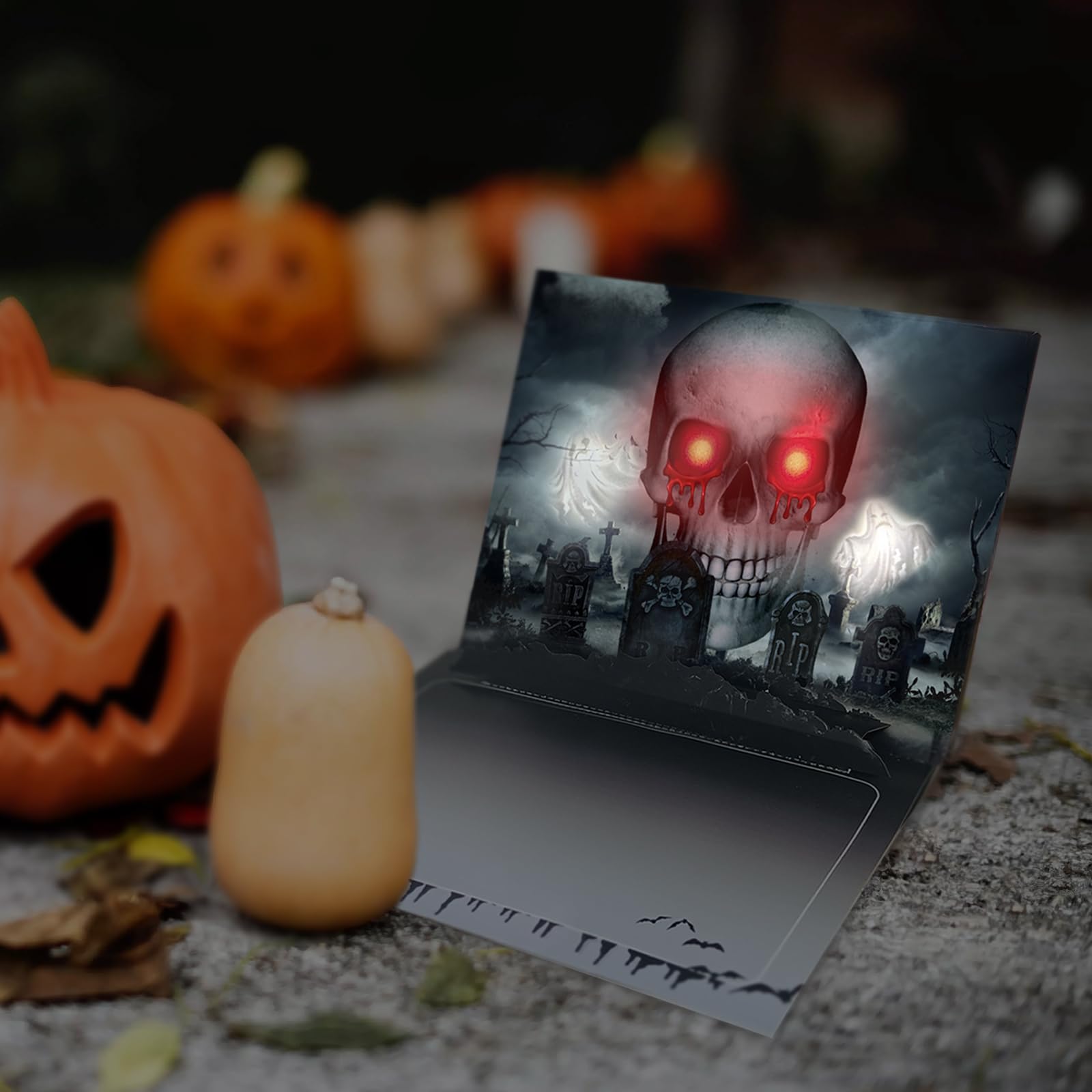 DTESL 3D Greeting Pop Up Halloween Card with light and music, For Kids, Friend, Boyfriend, Girlfriend, Husband, Him, Women - Skull, Trick Or Treat, Ghost, Pumpkin Envelope