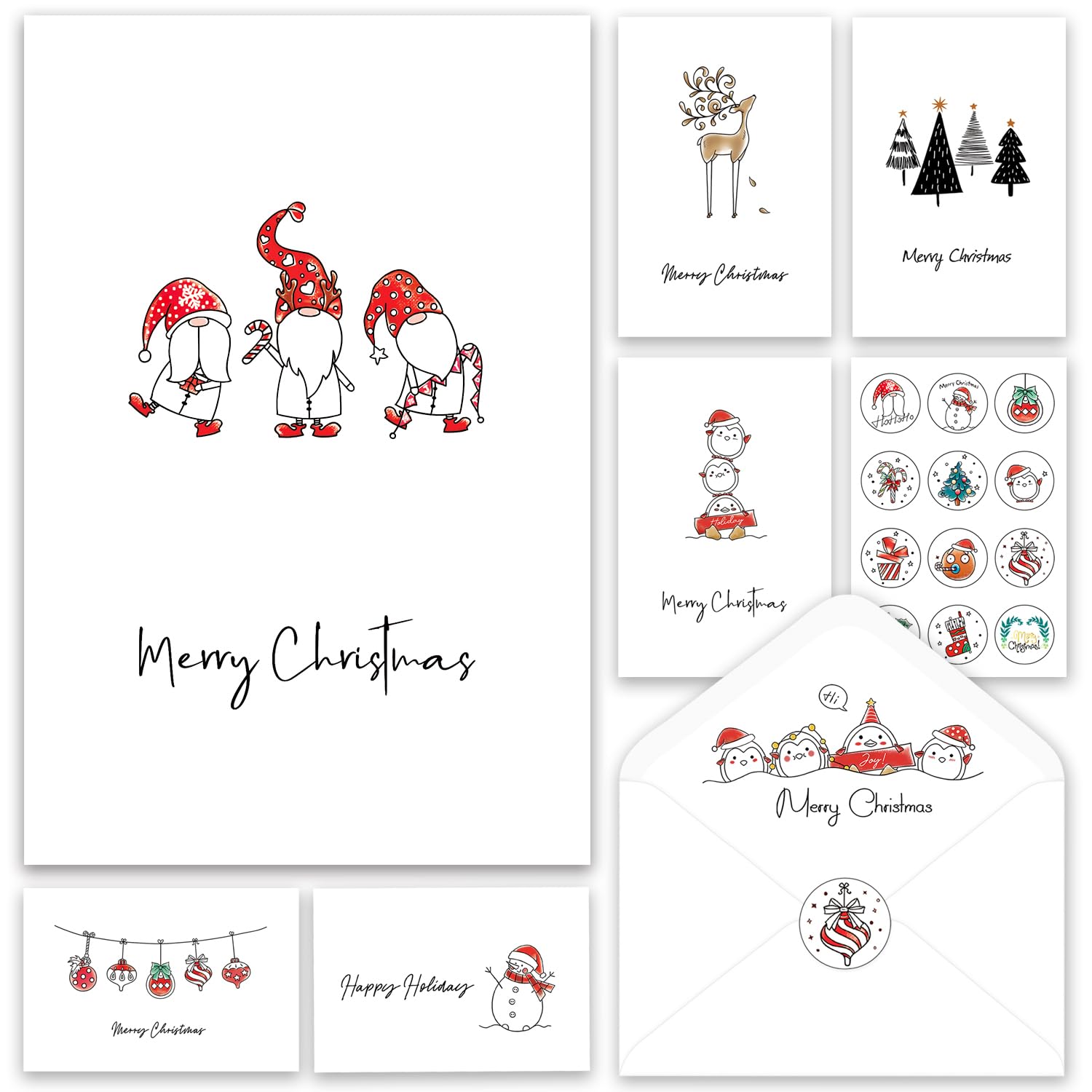 Christmas Cards - Pack of 24, 6 Assorted Designs Merry Christmas Cards with Envelopes - Bulk Greeting and New Years Cards - Perfect to Send Warm Holiday Wishes to Friends and Family - 4" x 6"