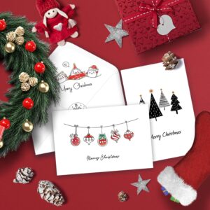 Christmas Cards - Pack of 24, 6 Assorted Designs Merry Christmas Cards with Envelopes - Bulk Greeting and New Years Cards - Perfect to Send Warm Holiday Wishes to Friends and Family - 4" x 6"