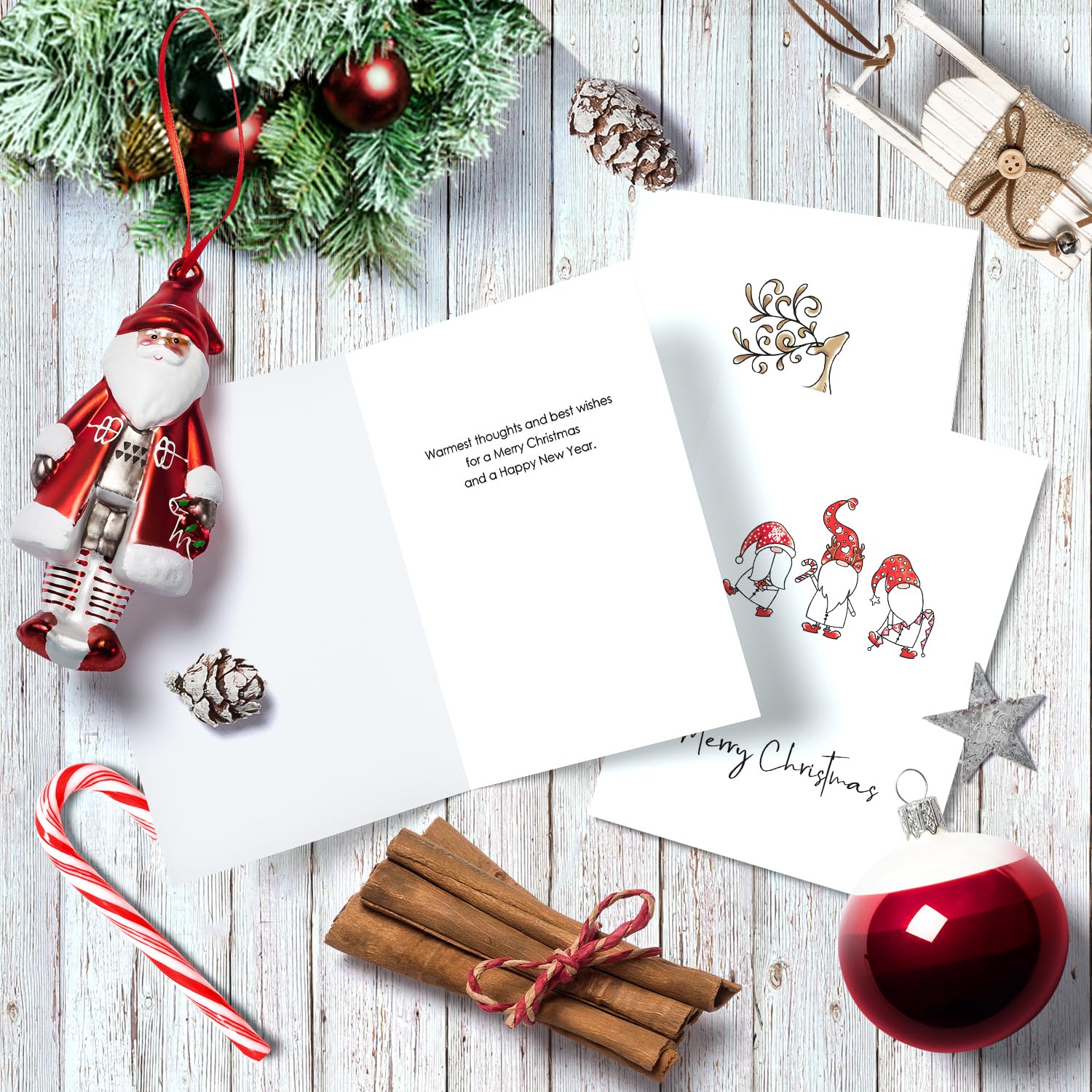 Christmas Cards - Pack of 24, 6 Assorted Designs Merry Christmas Cards with Envelopes - Bulk Greeting and New Years Cards - Perfect to Send Warm Holiday Wishes to Friends and Family - 4" x 6"