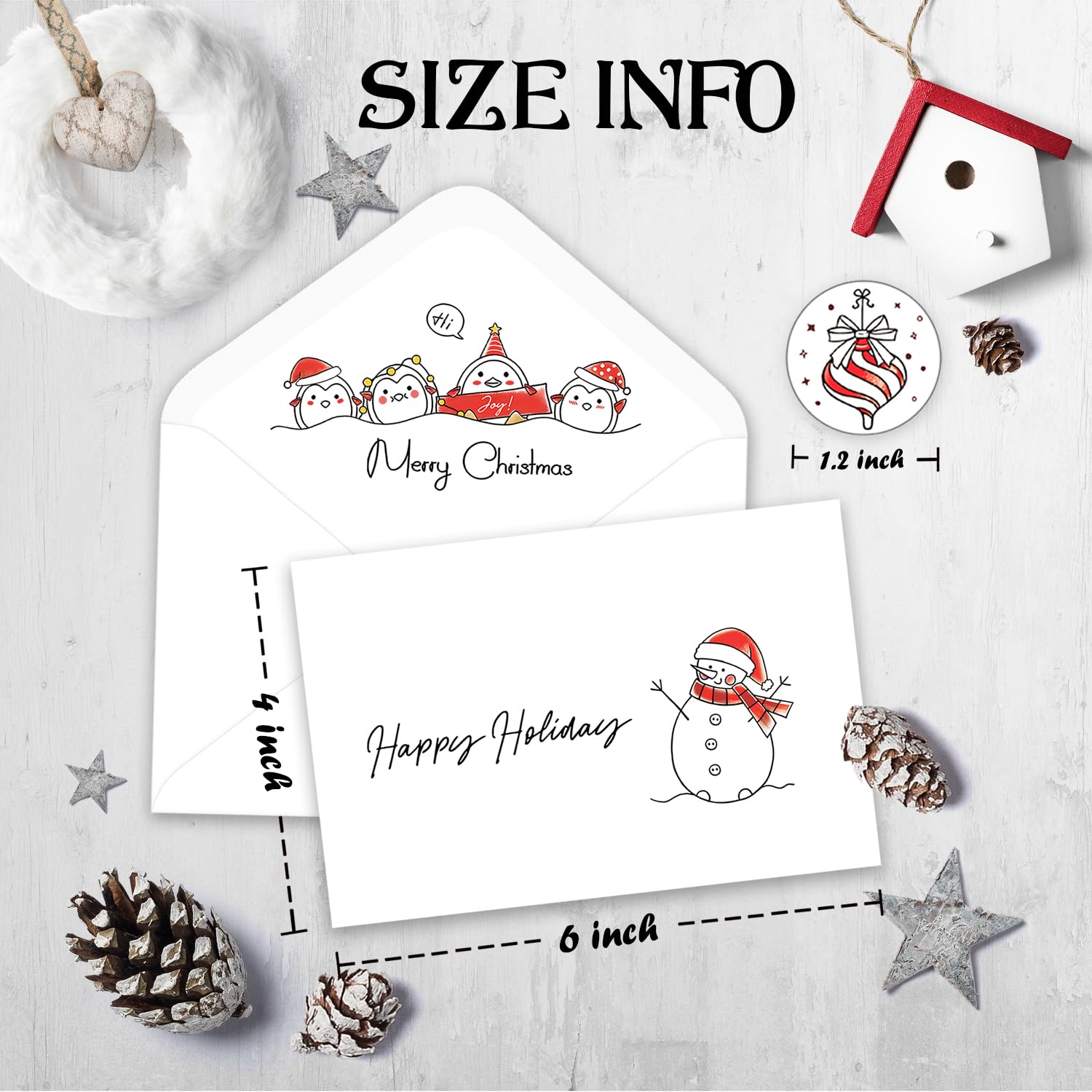 Christmas Cards - Pack of 24, 6 Assorted Designs Merry Christmas Cards with Envelopes - Bulk Greeting and New Years Cards - Perfect to Send Warm Holiday Wishes to Friends and Family - 4" x 6"