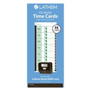 lathem weekly thermal print time cards, single sided 2100hd and 800p time clocks, 9", 100 pack (e8-100)