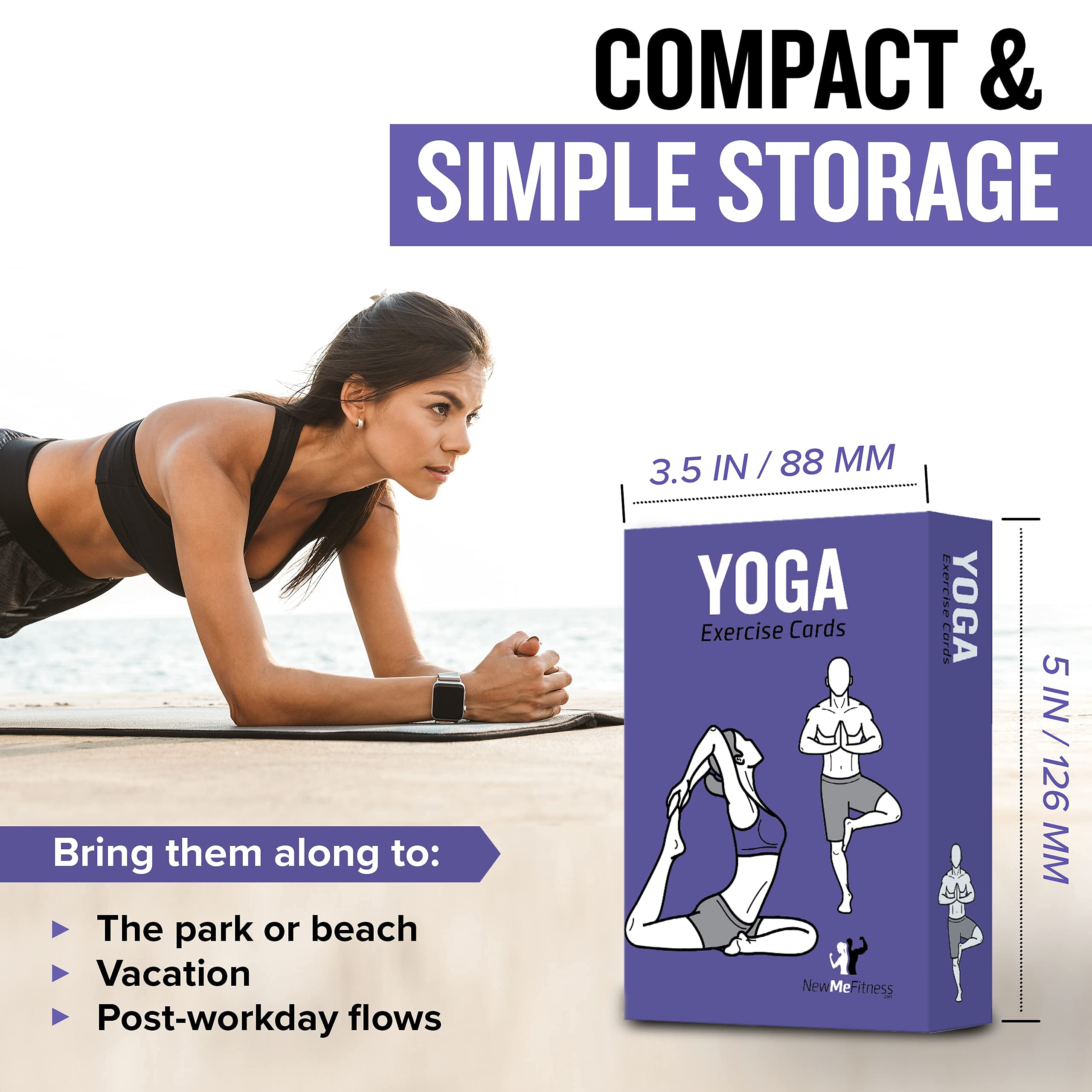 NewMe Fitness Yoga Pose Workout Cards, Instructional Fitness Deck for Women & Men, Beginner Fitness Guide to Training Exercises at Home or Gym