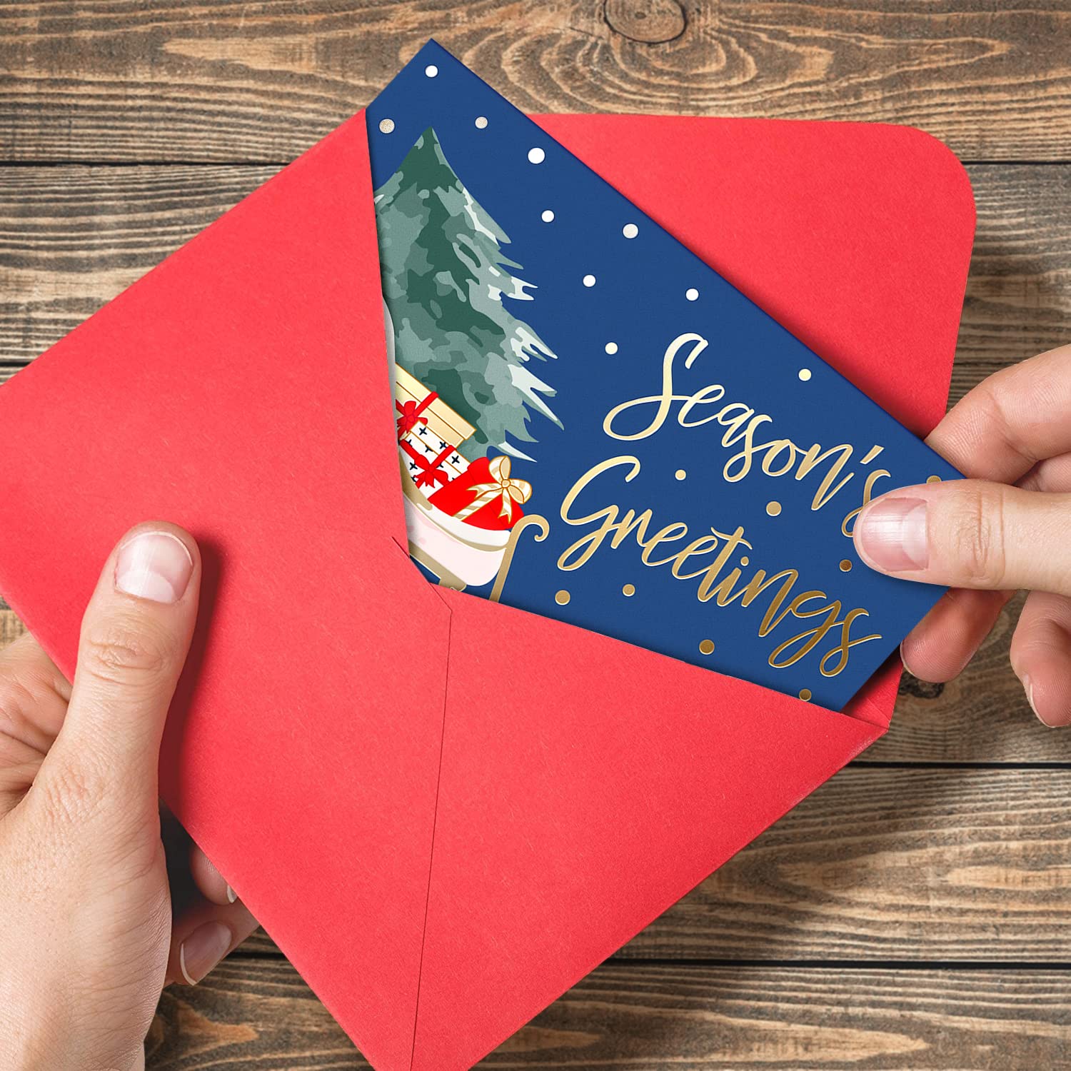 Sweetzer & Orange Christmas Cards Set - 24 Gold Foil Holiday Cards with Red Envelopes – 6 Assorted Designs Boxed for Easy Storage - Bulk Greeting and New Years Cards - 4x6