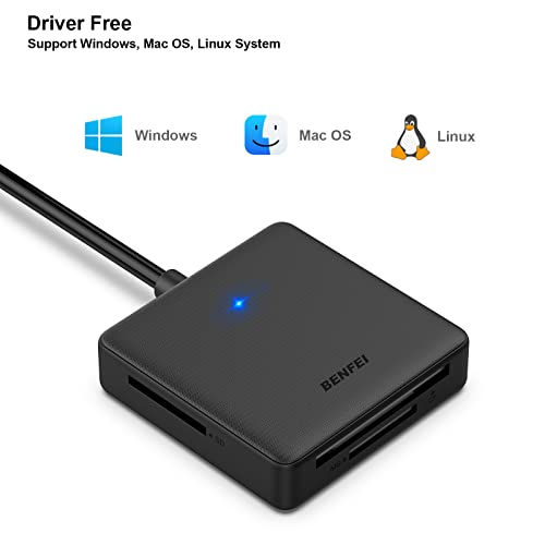 Memory Card Reader, BENFEI 4in1 USB USB-C to SD Micro SD MS CF Card Reader Adapter Compatible with iPhone 15 Pro/Max, MacBook Pro/Air 2023, iPad Pro, iMac, S23, XPS 17, Surface Book 3 and More