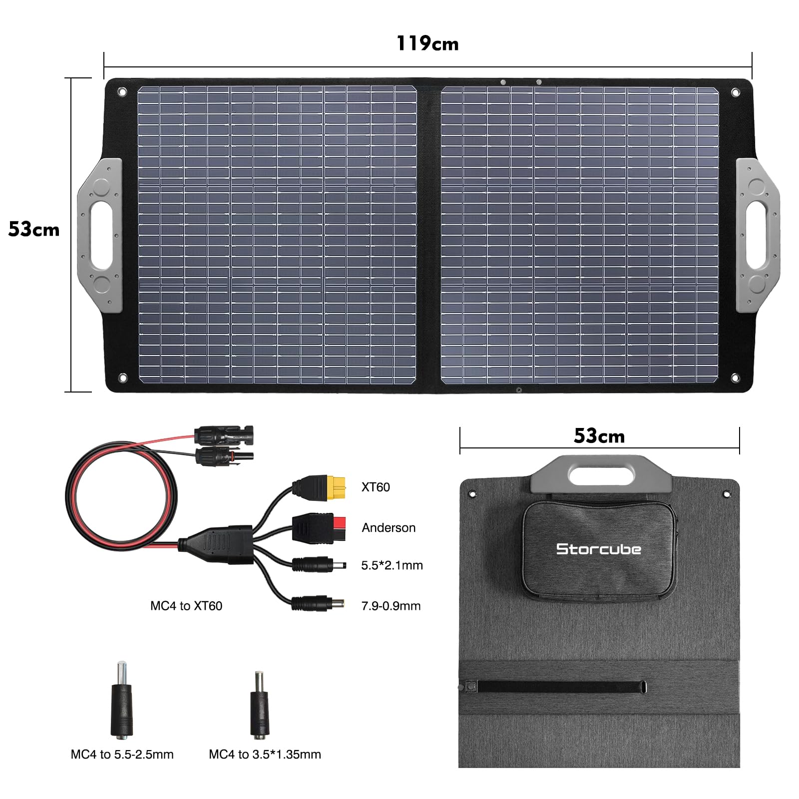 STORCUBE 100W Portable Solar Panel, Foldable Solar Panel Charger, Adjustable Kickstands, 23.5% High Efficiency, IP67 Waterproof for Outdoor RV Camping