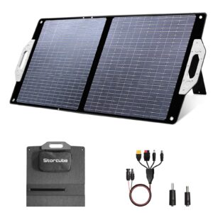 storcube-100w-portable-solar-panel for power station generator, ip67 waterproof solar cell solar charger with high-efficiency battery charger for outdoor camping van rv trip