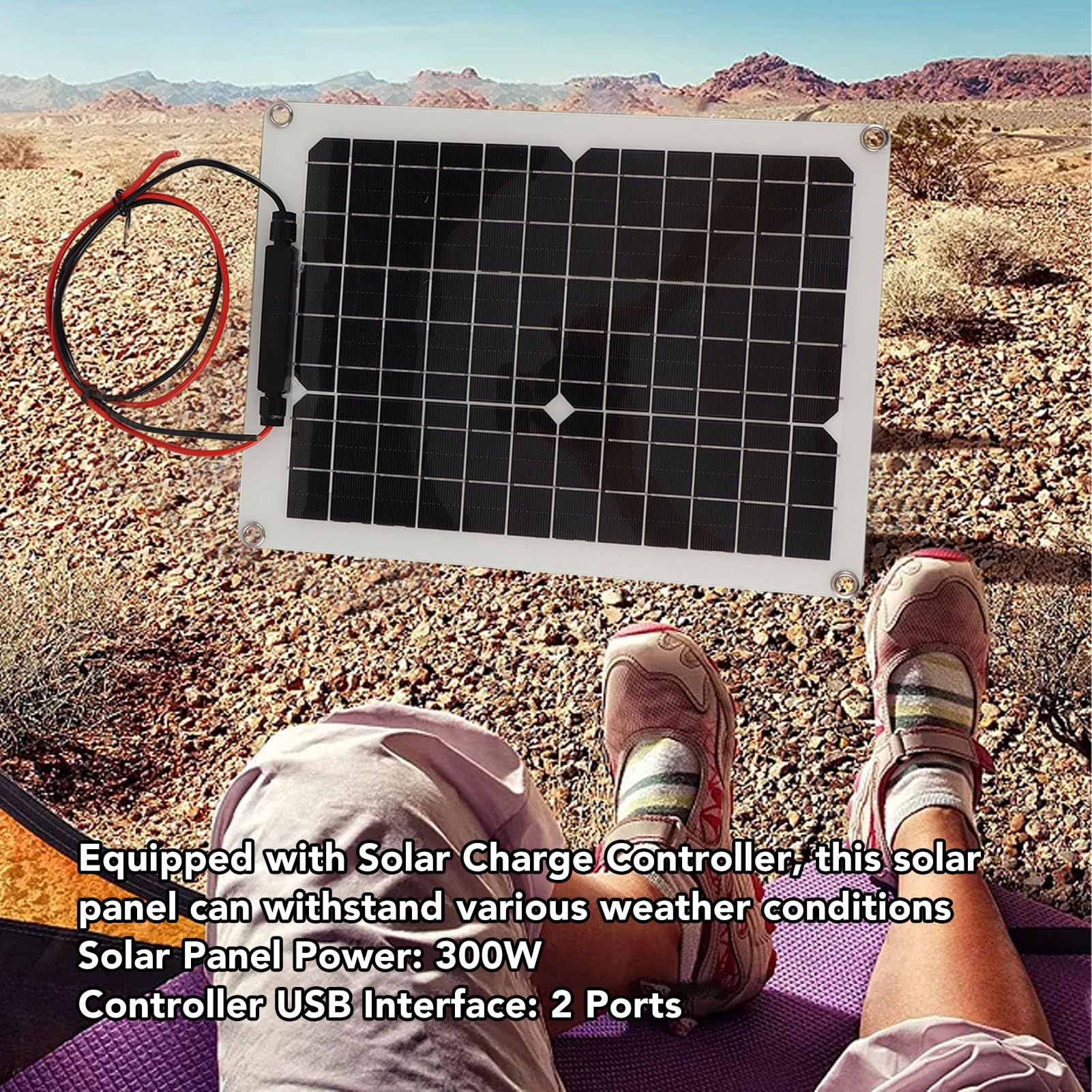 Portable Solar Panel, 300w High Efficiency Solar Controller Solar Panel Kit for Campervan Boat