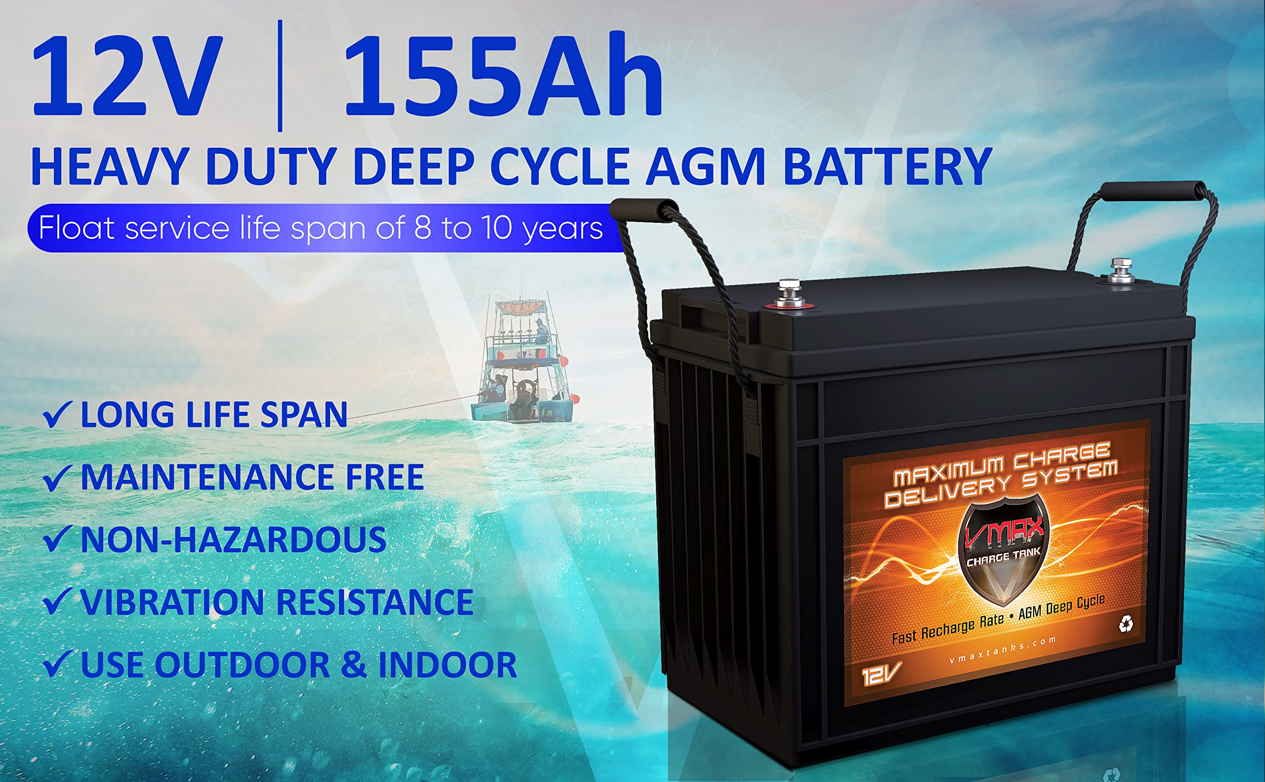 QTY3 VMAX MR147-155 12V 155AH AGM Deep Cycle Batteries for MotorGuide X5-105FW Foot Control Bow Mount 105lb 36V Trolling Motor