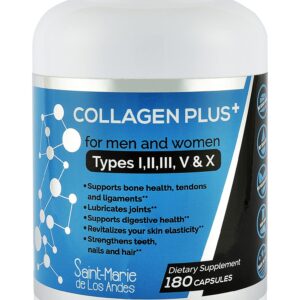 Multi Collagen Pills Plus + 180 Capsules (Types I, II, III, V & X) + Absorption Enhancer (3 Months Supply) - Non-GMO, Collagen Supplements to Support Hair, Skin, Nails, Joints, & Gut Health