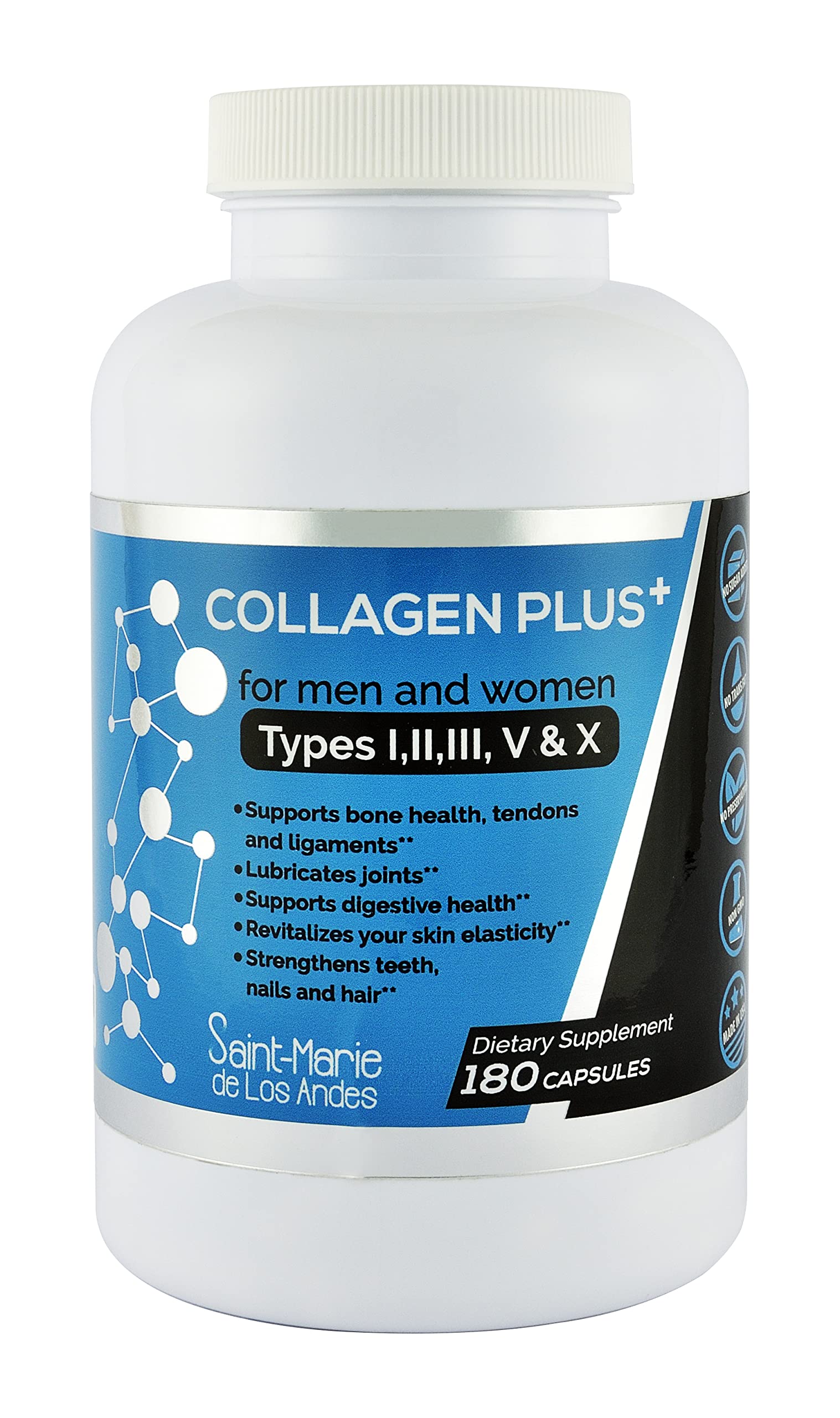 Multi Collagen Pills Plus + 180 Capsules (Types I, II, III, V & X) + Absorption Enhancer (3 Months Supply) - Non-GMO, Collagen Supplements to Support Hair, Skin, Nails, Joints, & Gut Health