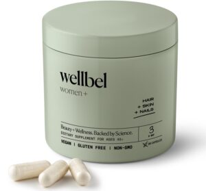 wellbel women + clean supplement for hair, skin, and nails, vegan, gluten free, non gmo 90 count