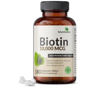 futurebiotics biotin 10,000 mcg high potency tablets supports healthy hair, skin & nails & energy production, non-gmo, 180 vegetarian tablets