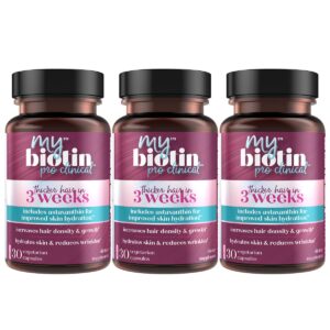 purity products mybiotin proclinical - 3 month supply – thicker hair in 3 weeks & fights wrinkles - mb40x patented biotin matrix w/astaxanthin - 40x more soluble vs ordinary biotin - 90 caps