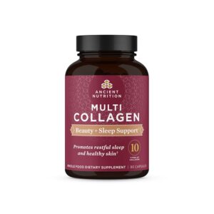 ancient nutrition collagen pills for hair, skin and nails, beauty + sleep 90 ct, collagen supplement + magnesium, supports skin and nails, sleep, paleo and keto friendly, gluten free