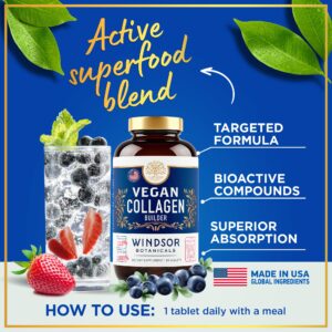 WINDSOR BOTANICALS Vegan Collagen Builder - Plant Based Vegan Collagen Supplements for Women - 30ct