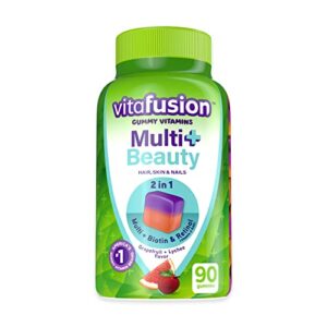 vitafusion multivitamin plus beauty – 2-in-1 benefits – adult gummy with hair, skin & nails support (biotin & retinol – vitamin a rae) daily, 90 count