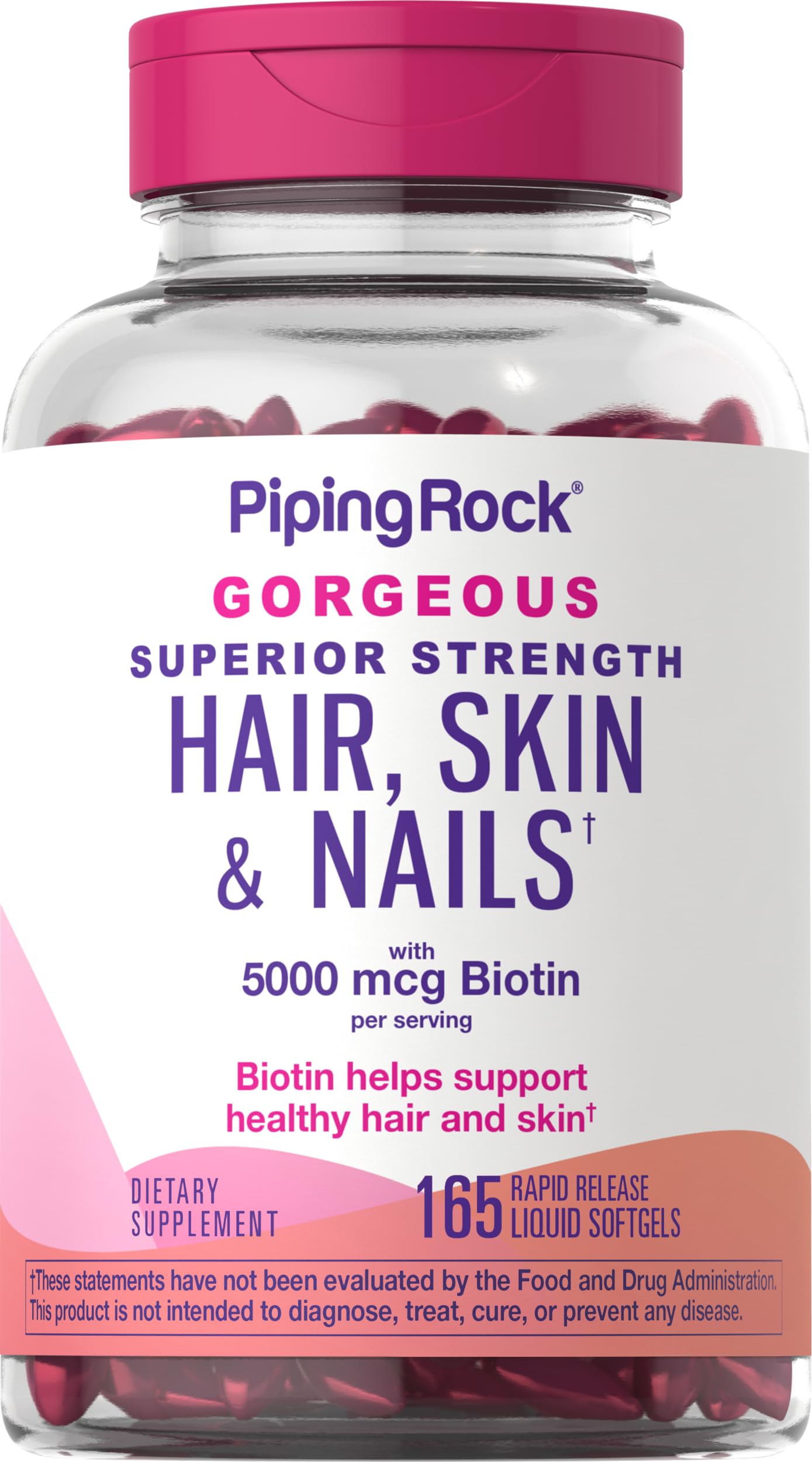 Piping Rock Hair Skin and Nails Vitamins | 165 Softgels | 5000 mcg of Biotin | with Moroccan Oil and Collagen | Womens Multivitamin | Non-GMO, Gluten Free Supplement