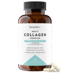 collagen pills for women & men (types i, ii, iii, v & x) - hydrolyzed multi collagen pills - collagen peptides capsules for hair, skin, nails, joints & bones - bioactive complex supplement - beautibe