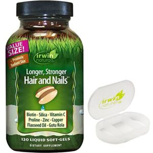 irwin naturals longer, stronger hair and nails - promotes vibrant shine texture & strength - 120 liquid softgels pill case