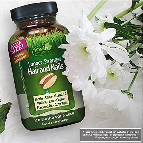 Irwin Naturals Longer, Stronger Hair and Nails - Promotes Vibrant Shine Texture & Strength - 120 Liquid Softgels Pill Case