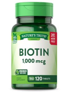 biotin 1000mcg | 120 tablets | hair skin and nails pills | vegetarian, non-gmo, gluten free supplement | by nature's truth