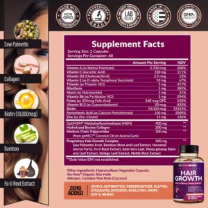 Hair Growth Vitamins for Women | Biotin 10,000mcg, Collagen, Patented OptiMSM®, goMCT®, Saw Palmetto | Naturally Regrow Stronger & Healthier Hair, Skin and Nails | Stops Hair Loss | 60 Day Supply