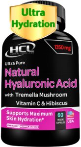 natural hyaluronic acid supplement 5x stronger hydration pills from pure tremella mushroom with vitamin c & hibiscus - skin supplement anti wrinkle dietary capsules - hair nails vitamins