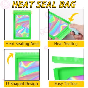 TIFICAL 100 PCS Holographic Bags for Lashes, Press On Nails, Candy, Small Baggies Sample Bag Smell Proof Packaging Bags for Jewelry, Resealable Bags for Small Business, Food Storage Bags