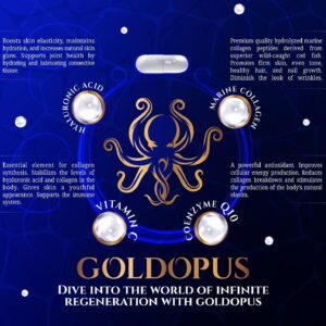 GOLDOPUS Marine Collagen Capsules with Hyaluronic Acid, Coenzyme Q10, Vitamin C - Preserve Beauty and Youth - Promote Firm Skin, Strong Nails&Hair, Healthy Joints, 90 Capsules, 1 Month Supply