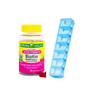 biotin hair, skin, nails, 10,000 mcg, 90 count by spring valley + am/pm weekly pill box