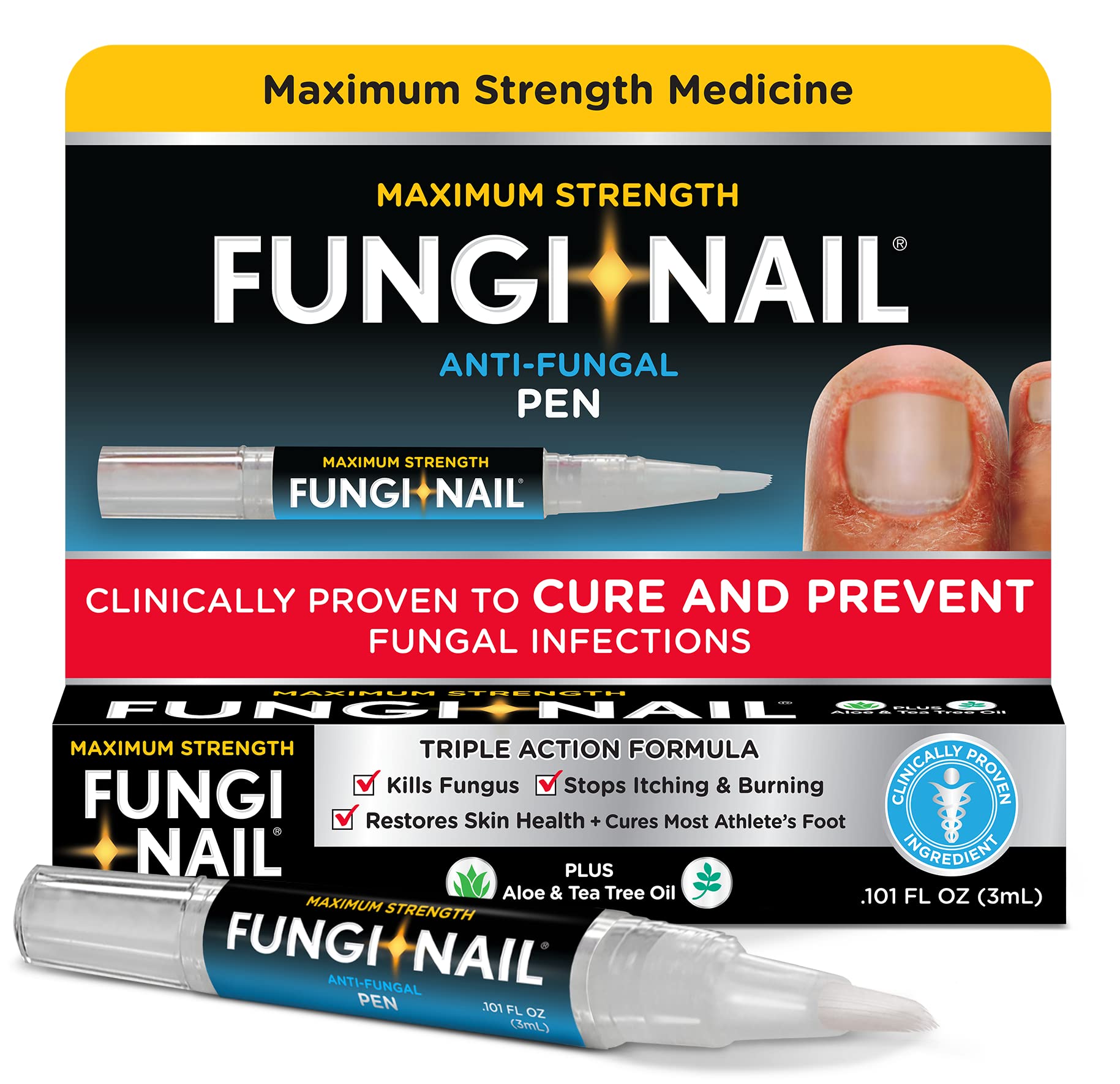 Fungi-Nail Pen Applicator Anti-Fungal Solution, Kills Fungus That Can Lead to Nail & Athlete’s Foot with Tolnaftate & Clinically Proven to Cure and Prevent Fungal Infections, 0.101 Fl Oz (Pack of 1)