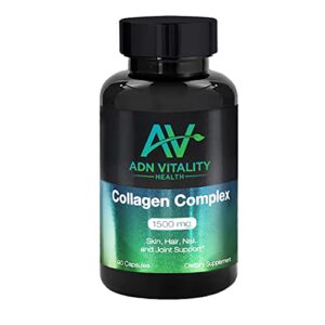 adn vitality multi collagen complex (type i, ii, iii, v, and x) - collagen peptides pills to support joints, skin, hair, and nails - 90 capsules