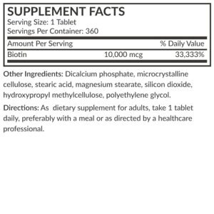 Futurebiotics Biotin 10,000 MCG High Potency Tablets Supports Healthy Hair, Skin & Nails & Energy Production, Non-GMO, 360 Vegetarian Tablets