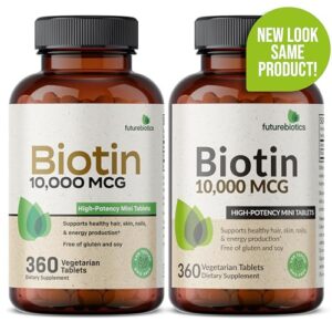 Futurebiotics Biotin 10,000 MCG High Potency Tablets Supports Healthy Hair, Skin & Nails & Energy Production, Non-GMO, 360 Vegetarian Tablets