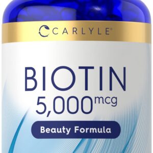 Carlyle Biotin 5000mcg Softgels | 200 Count | Vitamins for Hair Skin and Nails | Non-GMO, Gluten Free Supplement