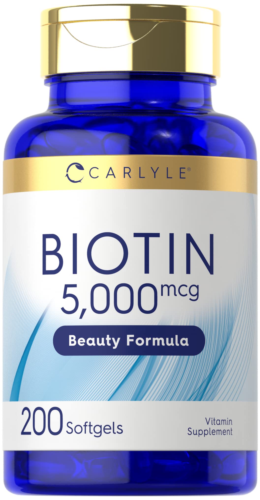 Carlyle Biotin 5000mcg Softgels | 200 Count | Vitamins for Hair Skin and Nails | Non-GMO, Gluten Free Supplement