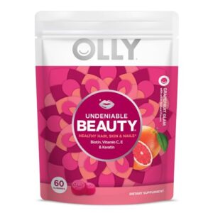 olly undeniable beauty gummy, for hair, skin, nails, biotin, vitamin c, keratin, chewable supplement, grapefruit, 30 day supply - 60 count