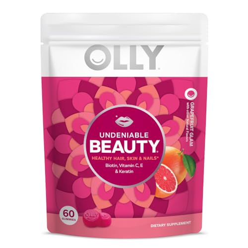 OLLY Undeniable Beauty Gummy, For Hair, Skin, Nails, Biotin, Vitamin C, Keratin, Chewable Supplement, Grapefruit, 30 Day Supply - 60 Count