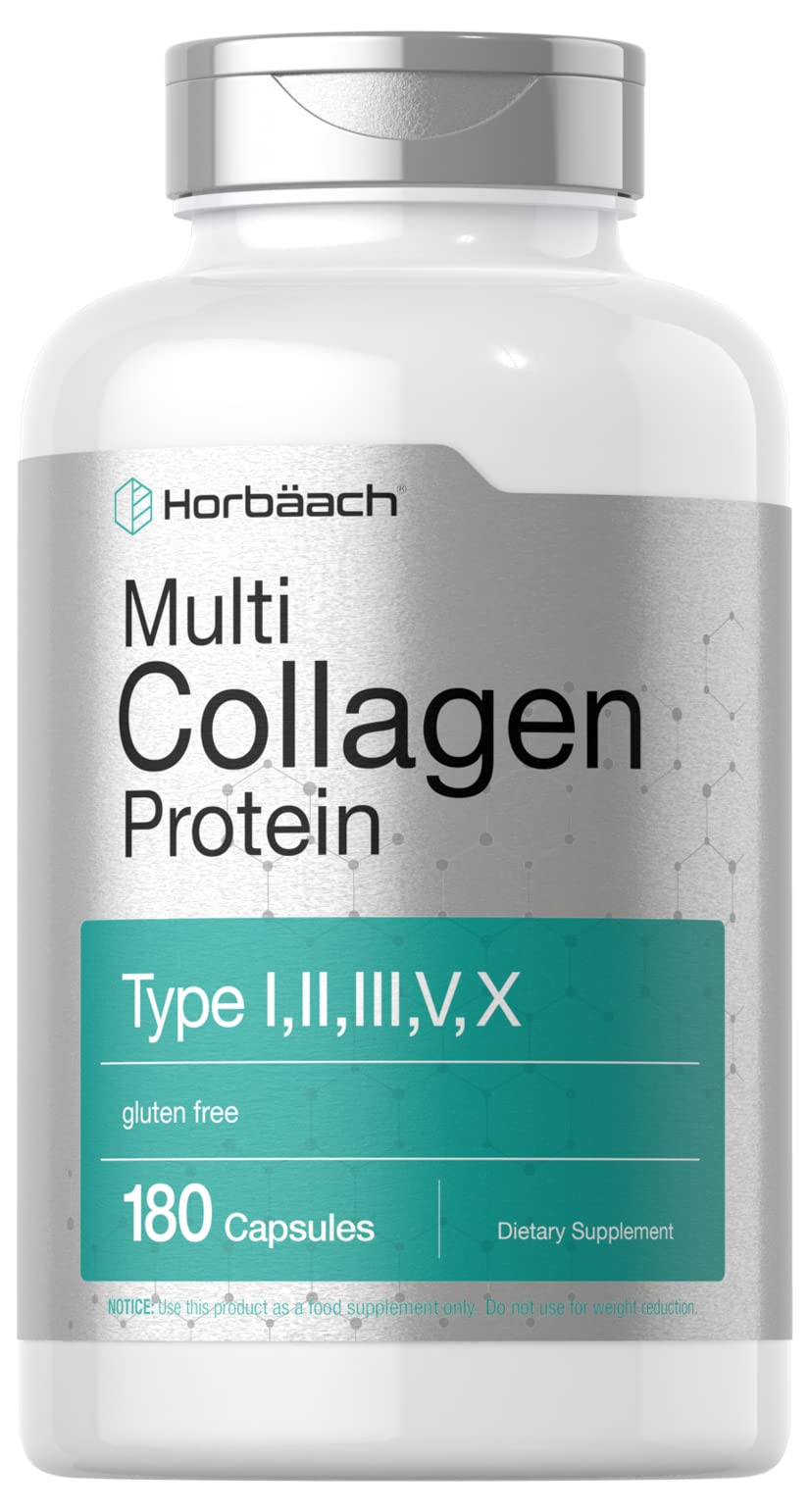 Horbäach Multi Collagen Protein 2000 mg | 180 Capsules | Type I, II, III, V, X | Keto & Paleo Friendly, Gluten Free Supplement