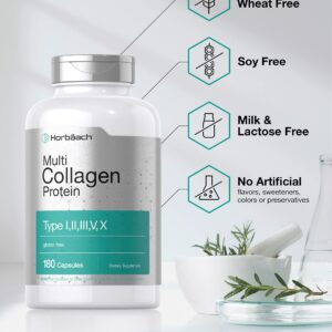 Horbäach Multi Collagen Protein 2000 mg | 180 Capsules | Type I, II, III, V, X | Keto & Paleo Friendly, Gluten Free Supplement