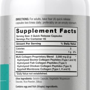 Horbäach Multi Collagen Protein 2000 mg | 180 Capsules | Type I, II, III, V, X | Keto & Paleo Friendly, Gluten Free Supplement