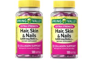 anexa spring valley extra strength biotin hair, skin & nails dietary supplement, 5,000 mcg, 120 count (pack of 2), 240 count (pack of 1)